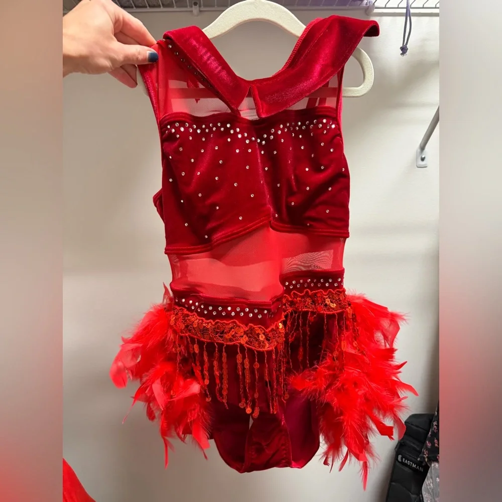 Weissman | Costumes | Weissman Red And Orange Feathered Dance Costume ...